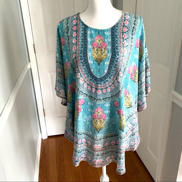 Tolani | Tops | Nwt Tolani Collection Turquoise Blue Floral Caftan ...